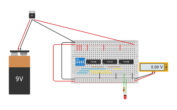 Circuit design Simplificación y montaje en simulador de un circuito lógico | Tinkercad