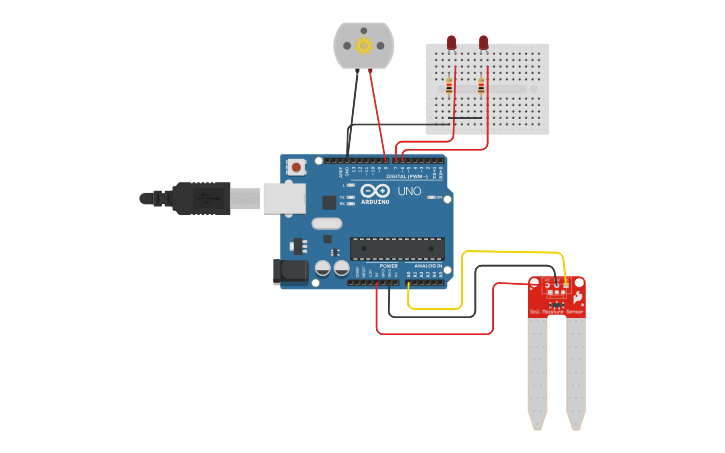 Circuit design smart irrigation system - Tinkercad