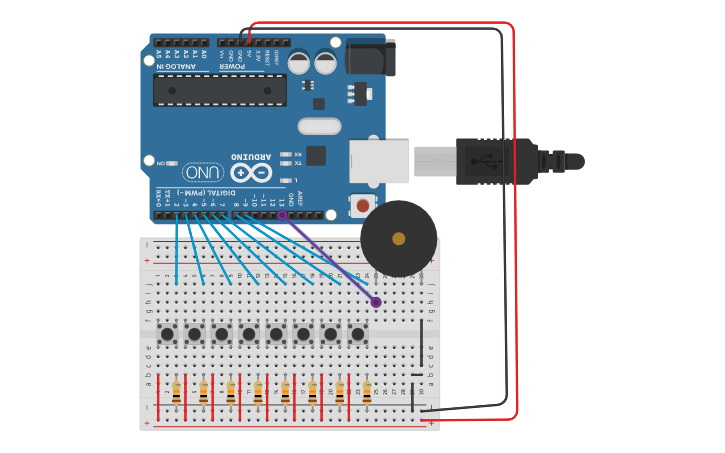 Circuit design practica 10 piano | Tinkercad