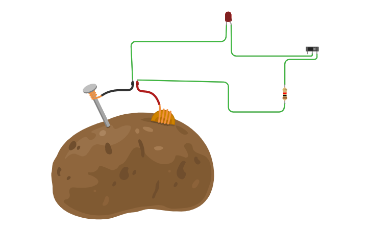 Circuit design Potato Battery LED Light Circuit - Tinkercad