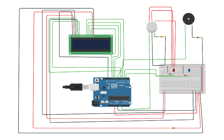 Circuit design Copy of gas detecting alarm system with arduino | Tinkercad