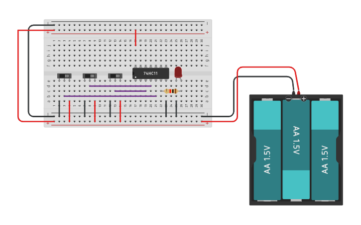 Circuit design 3-input AND gate - Tinkercad
