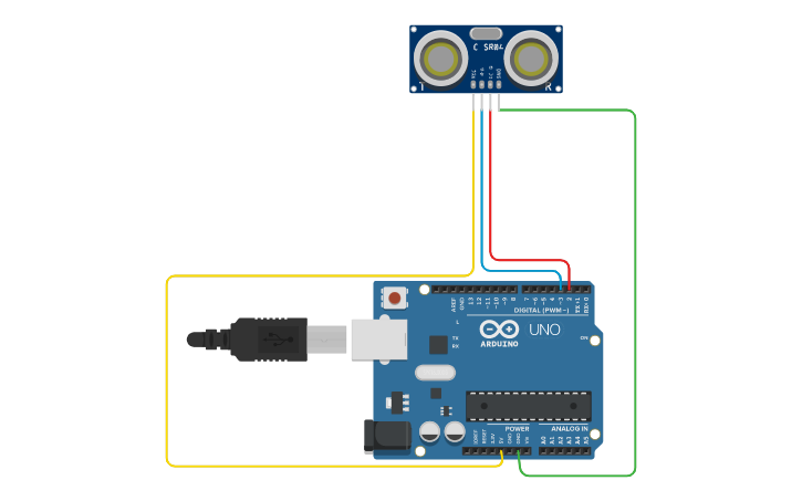 Circuit design ultrasonic 4 pin - Tinkercad