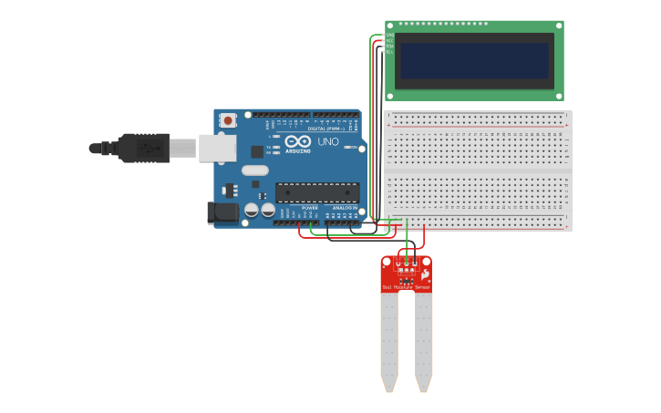 Circuit design Soil Moisture Sensor with LCD - Fajar Himawan - Tinkercad Circuit design Soil Moisture Sensor with LCD - Fajar Himawan - Tinkercad