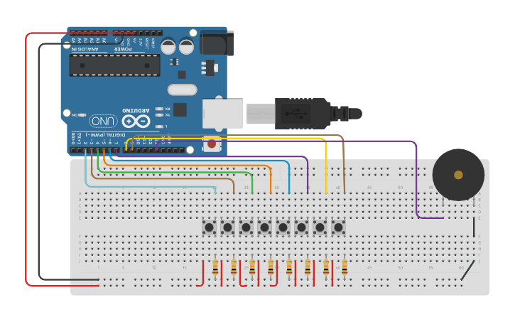Circuit design PIANO CON ARDUINO UNO - Tinkercad
