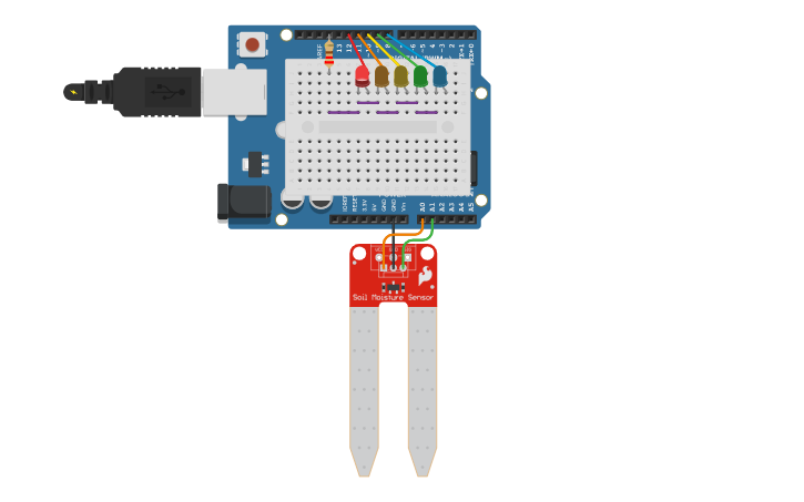 Circuit design Soil Moisture Sensor - Tinkercad