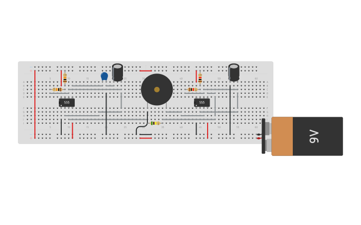 Circuit design Police Siren using 555 timer - Tinkercad