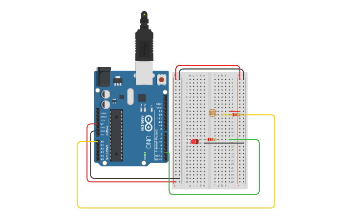 Circuit design LED Status Control with LDR Sensor | Tinkercad