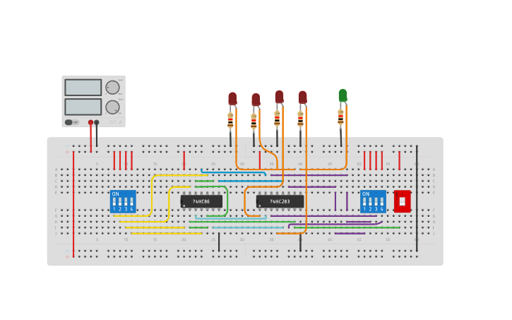 Circuit design 4-BIT BINARY ADDER/SUBTRACTOR - Tinkercad