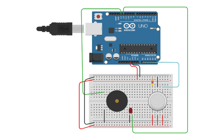 Circuit design Alarma de gas con Arduino - Tinkercad