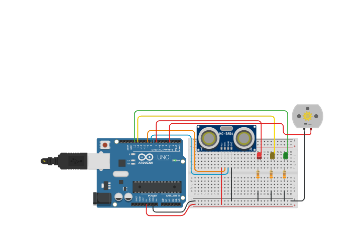 Circuit design Sensor Ultrasonico con Led y compuerta and - Tinkercad