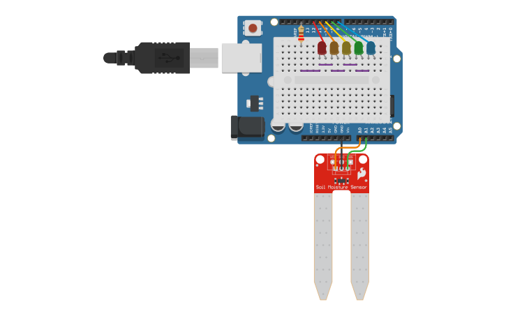 Circuit design Soil Moisture Sensor - Tinkercad