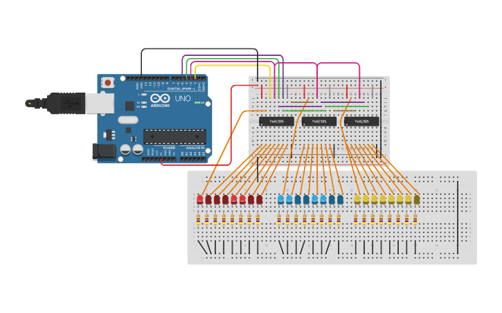 Circuit design Shift Registers Cascading - Tinkercad
