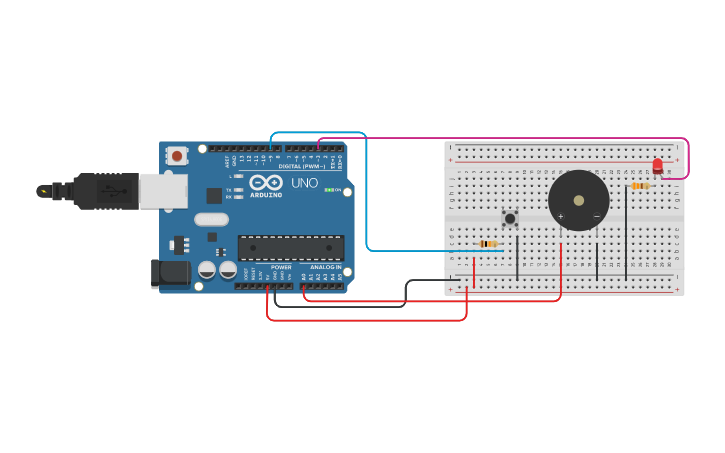 Circuit design LED and Sound - Tinkercad