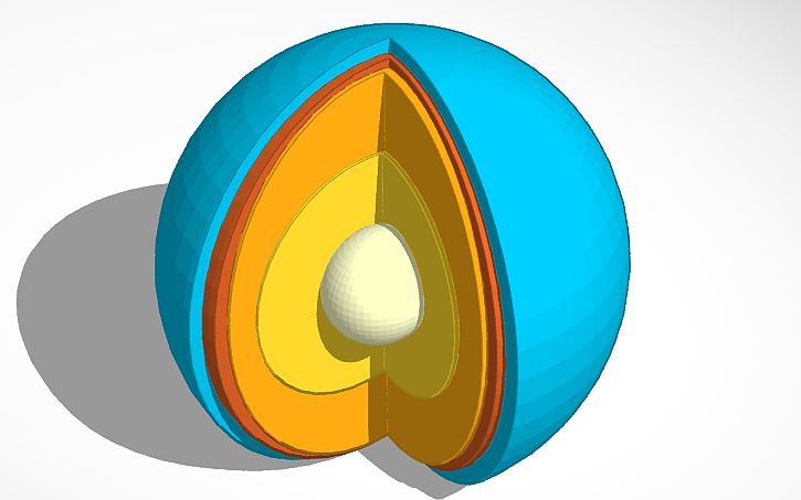 3D design Blue Crust - Yellow Mantle - Red Core | Tinkercad