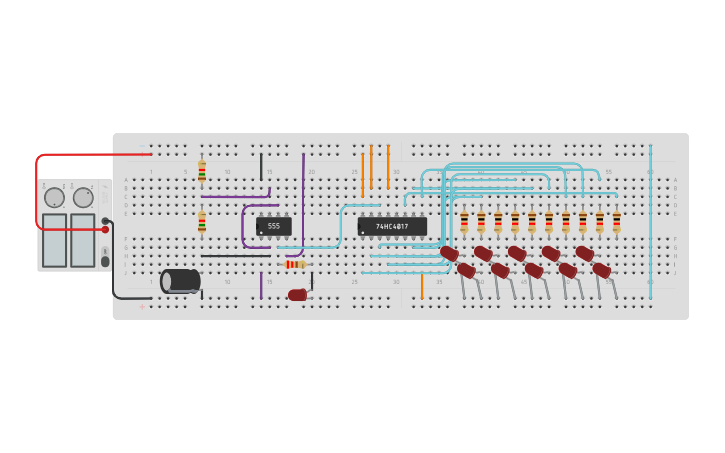 Circuit design Circuito CD4017/Circuito NE555 - Tinkercad