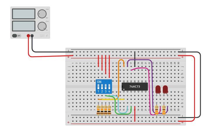 Circuit design 7473 T Renato desafio 27 - Tinkercad