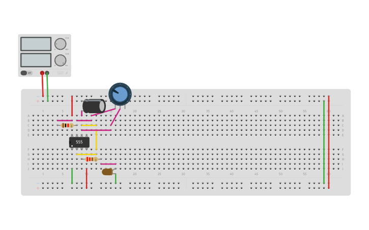 Circuit design 555 astable con potenciometro - Tinkercad