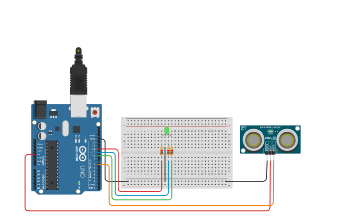 Circuit design Ultrasonic Sensor - Tinkercad