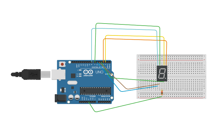 Circuit design ANODE 7-segment display - Tinkercad