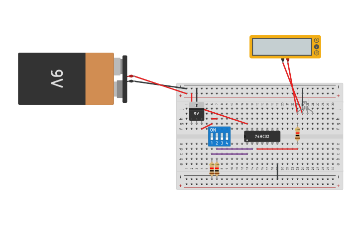Circuit design COMPUERTA OR 7432 | Tinkercad