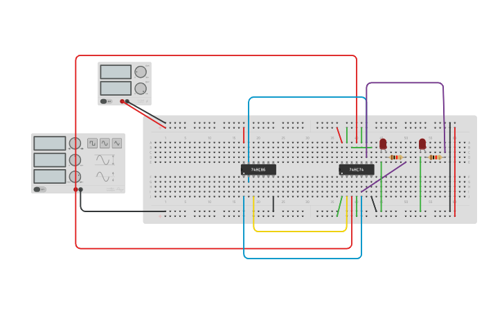 Circuit design 2 bit synchronous up counter D flip-flop - Tinkercad