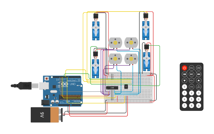 Circuit design rover diagram and code - Tinkercad