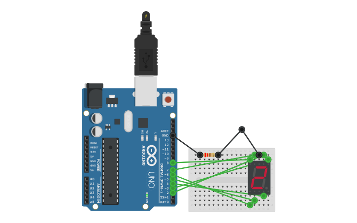 Circuit design 7-Segment Pattern Test - Tinkercad