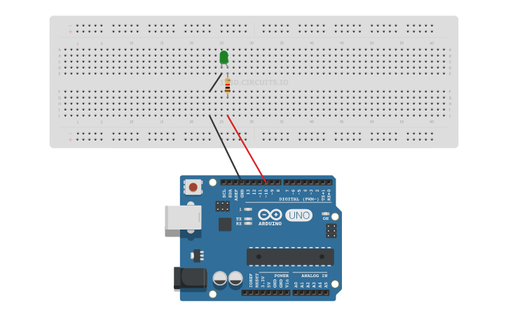 Circuit design LED intermitent | Tinkercad