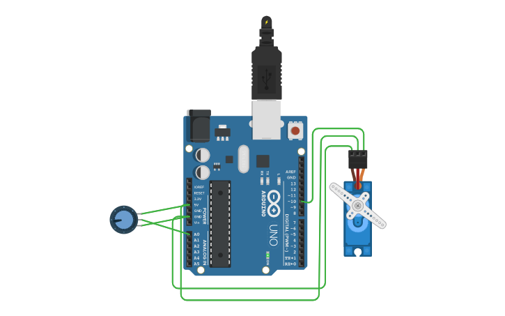Circuit design pot and servo - Tinkercad
