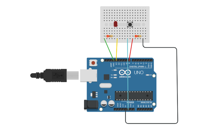 Circuit design Arduino + LED y pulsador - Tinkercad
