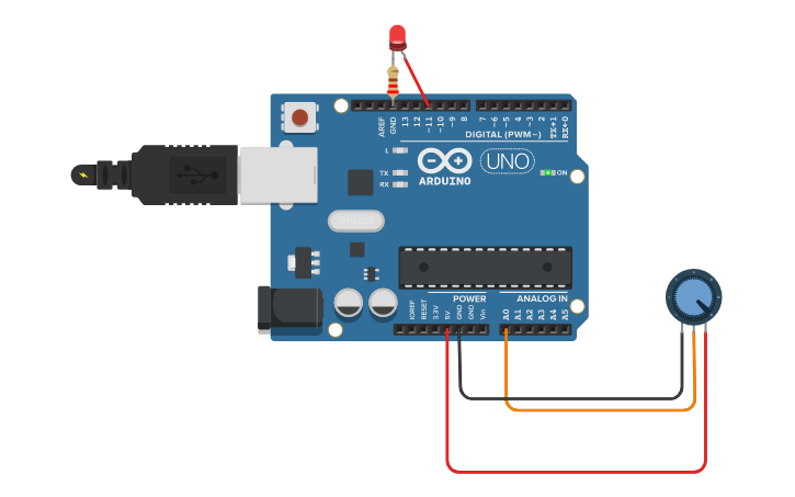 Circuit design Prender LED con Potenciometro - Tinkercad Circuit design Prender LED con Potenciometro - Tinkercad