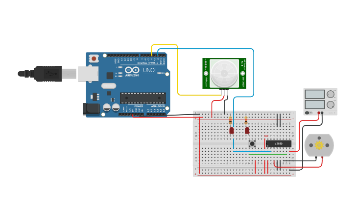 Circuit design CONTROL DE GIRO MOTOR CON SENSOR PIR - Tinkercad