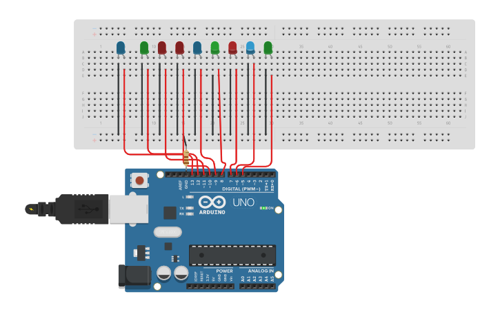 Circuit Design Controling 9 Led By Text Coding For Loop Tinkercad 3331
