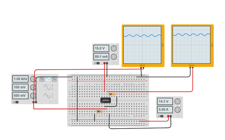 Circuit design non-inverting amplifier - Tinkercad