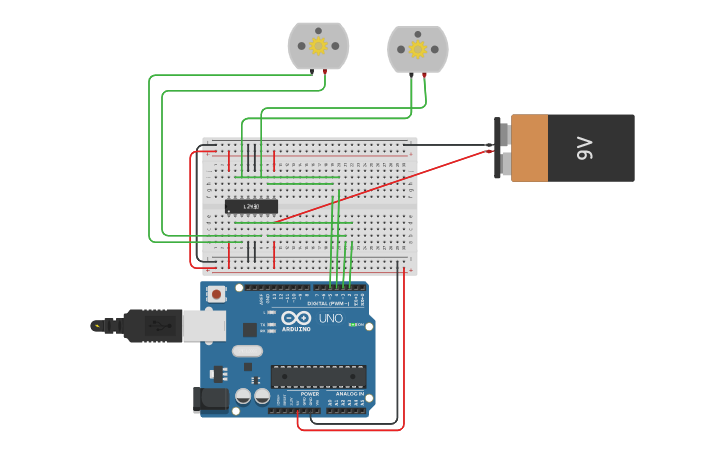 Circuit design L298D motor driver - Tinkercad
