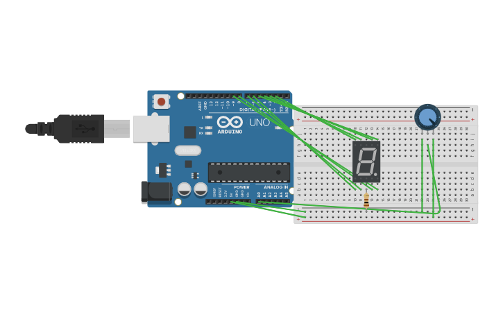 Circuit Design Arduino 7 Segment Led Display With Potentiometer Tinkercad 7628