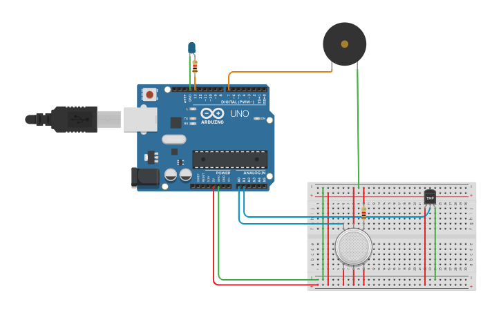 Circuit design fire alarm system using arduino - Tinkercad
