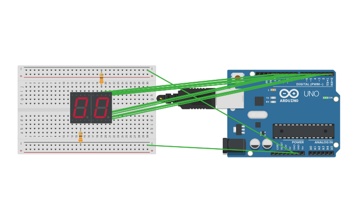 Circuit design 2 Afficheurs 7 Segments - Tinkercad