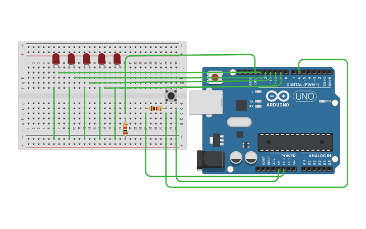 Circuit design Blinking LEDS with switch | Tinkercad