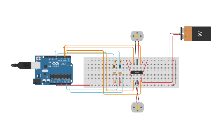 Circuit design SEGUIDOR DE LINEA ANALOGICO - Tinkercad