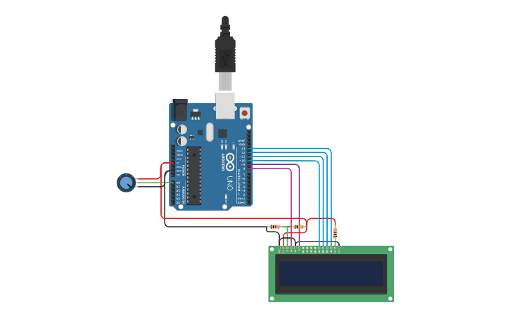 Circuit design Exercício de PRÁTICA com LCD 16x2 | Tinkercad