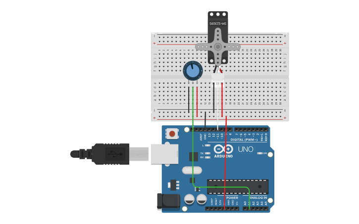 Circuit design Servo motor + Potentiometer - Tinkercad