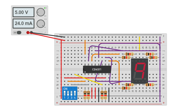 Circuit design Bcd 7 segmentos CD4511 - Tinkercad