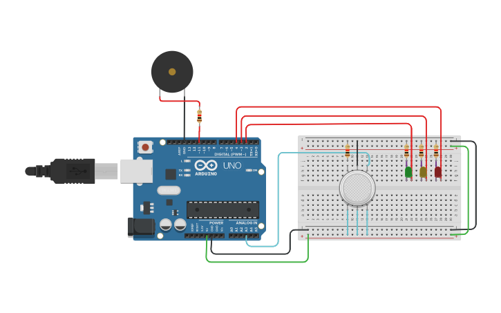 Circuit design Smoke Sensor - Tinkercad