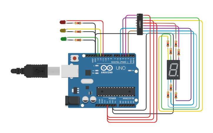 Circuit design Decode 7 Segmen - Tinkercad