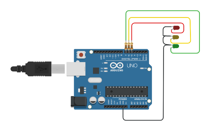 Circuit design semáforo con arduino - Tinkercad Circuit design semáforo con arduino - Tinkercad