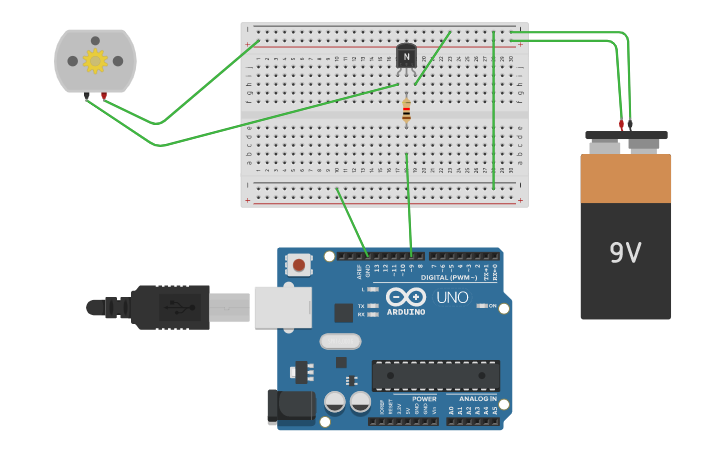 Circuit design control dc motor using digital pin | Tinkercad