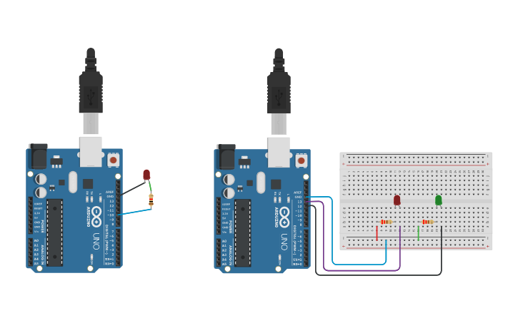 Circuit design Latihan lampu LED & flip flop Stefanie XIA/33 | Tinkercad