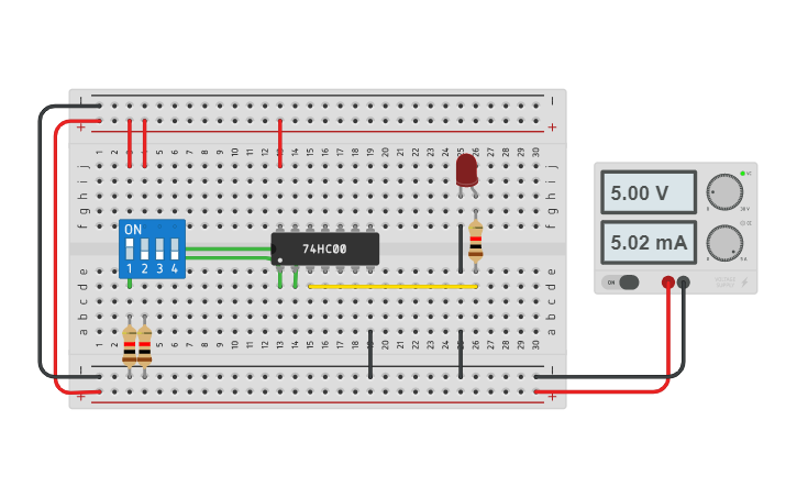 Circuit design NOT gate using NAND gate only - Tinkercad Circuit design NOT gate using NAND gate only - Tinkercad